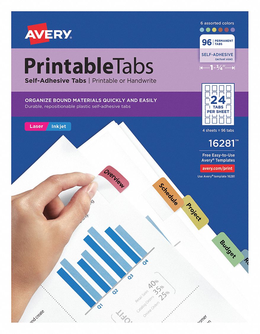 AVERY, Blank, 24 Tabs, Index Tabs - 50MU01|16281 - Grainger