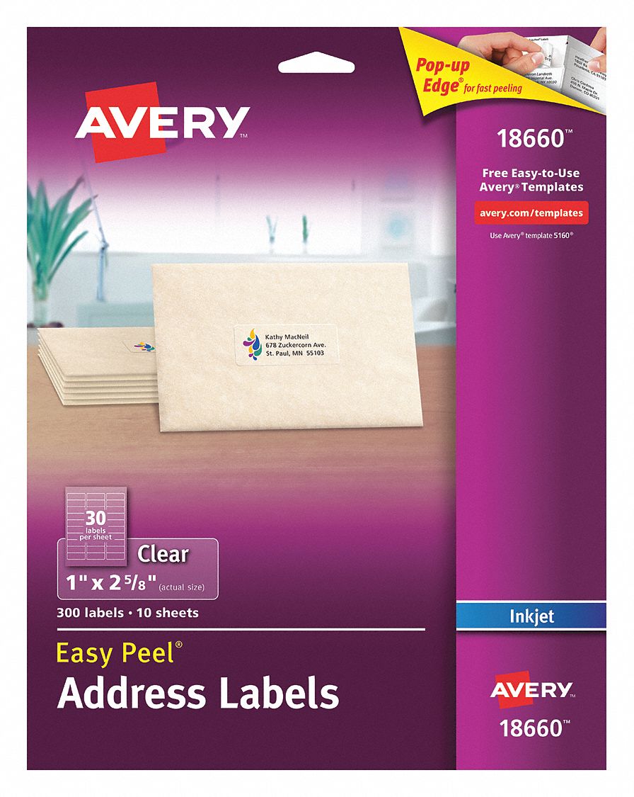 AVERY, 300, PK, Easy Peel(R) Clear Mailing Labels - 50MU08|18660 - Grainger