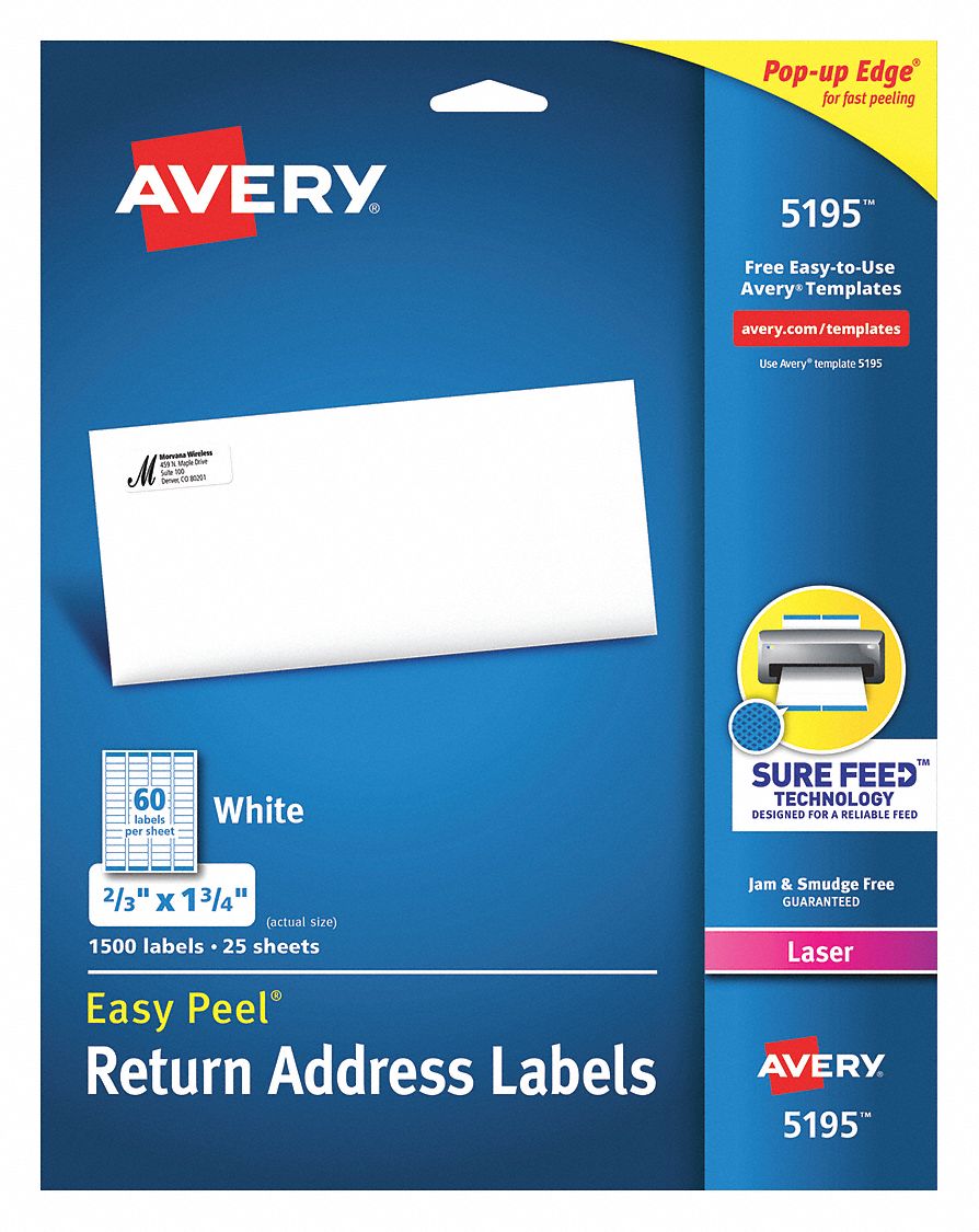 AVERY, 1,500, PK, Easy Peel(R) Address Labels - 50MV08|5195 - Grainger