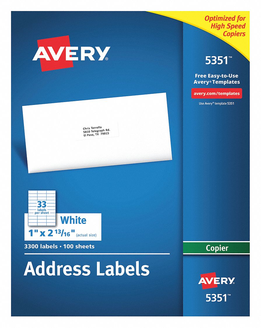 AVERY, 3,300, PK, Copier Mailing Labels - 50MV19|5351 - Grainger