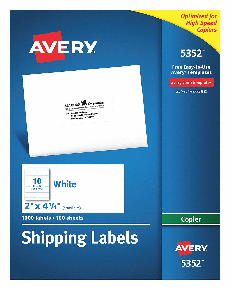 AVERY, 100, PK, Copier Mailing Labels - 50MV20|5352 - Grainger