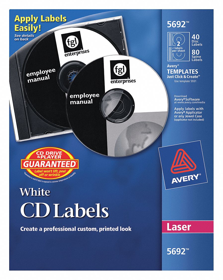 AVERY, 40, PK, CD Labels - 50MV39|5692 - Grainger