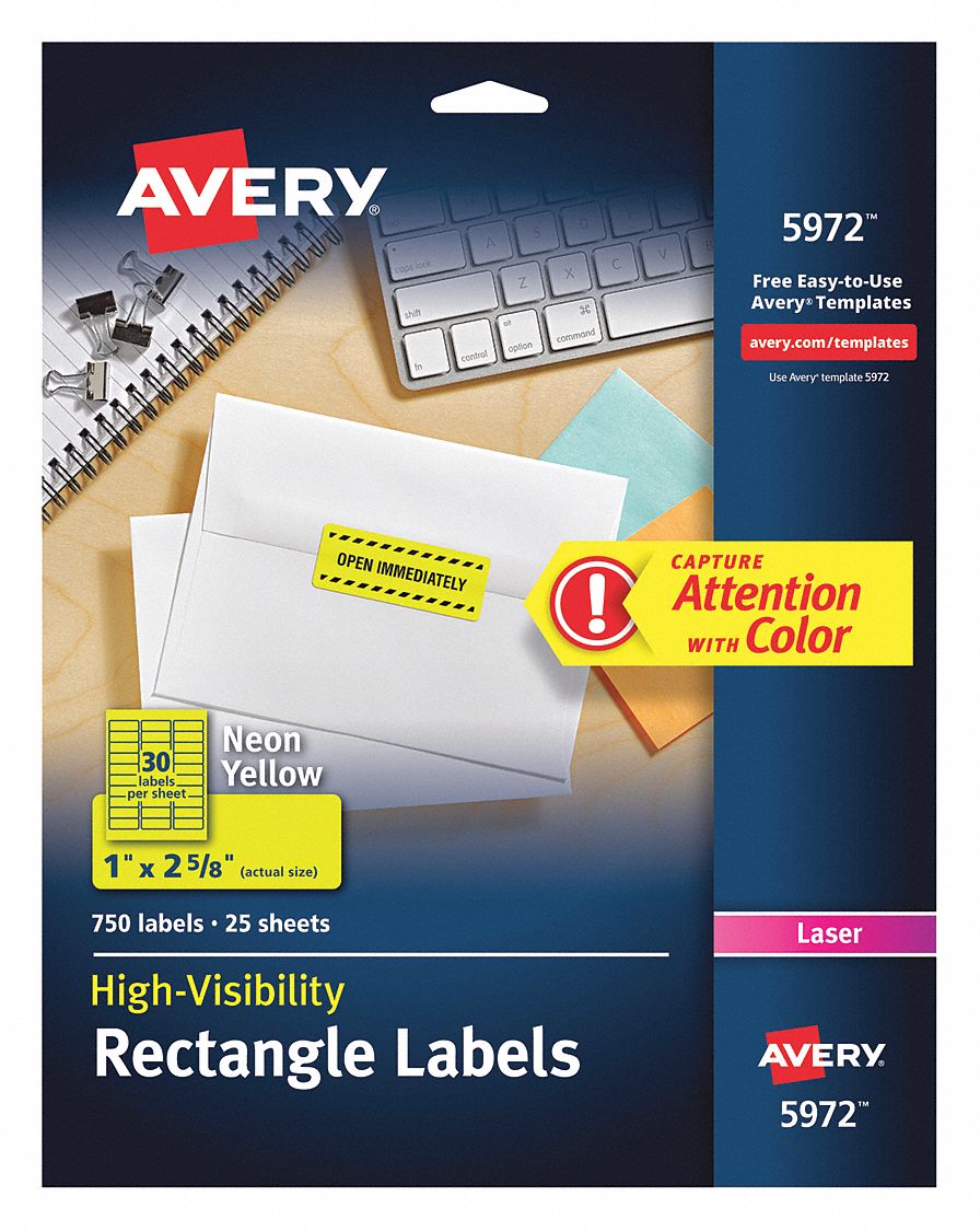 AVERY, 750, PK, High-Visibility ID Labels - 50MV76|5972 - Grainger