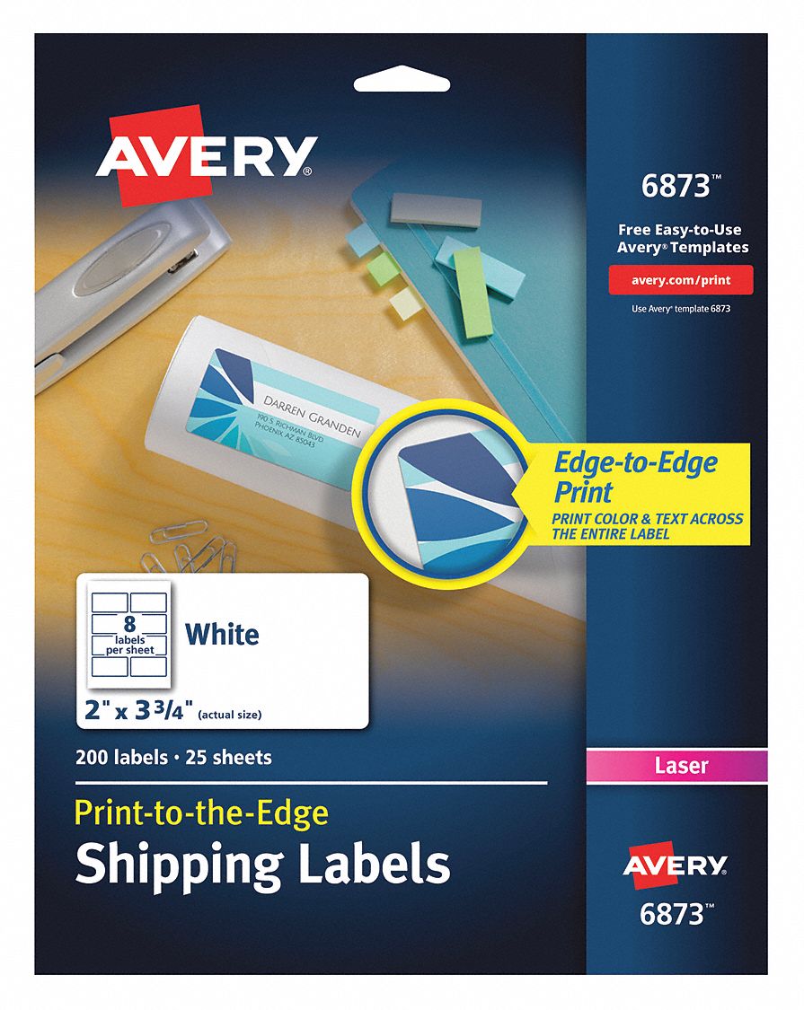 AVERY, 200, PK, Vibrant Color Printing Mailing Labels - 50MW04|6873 ...