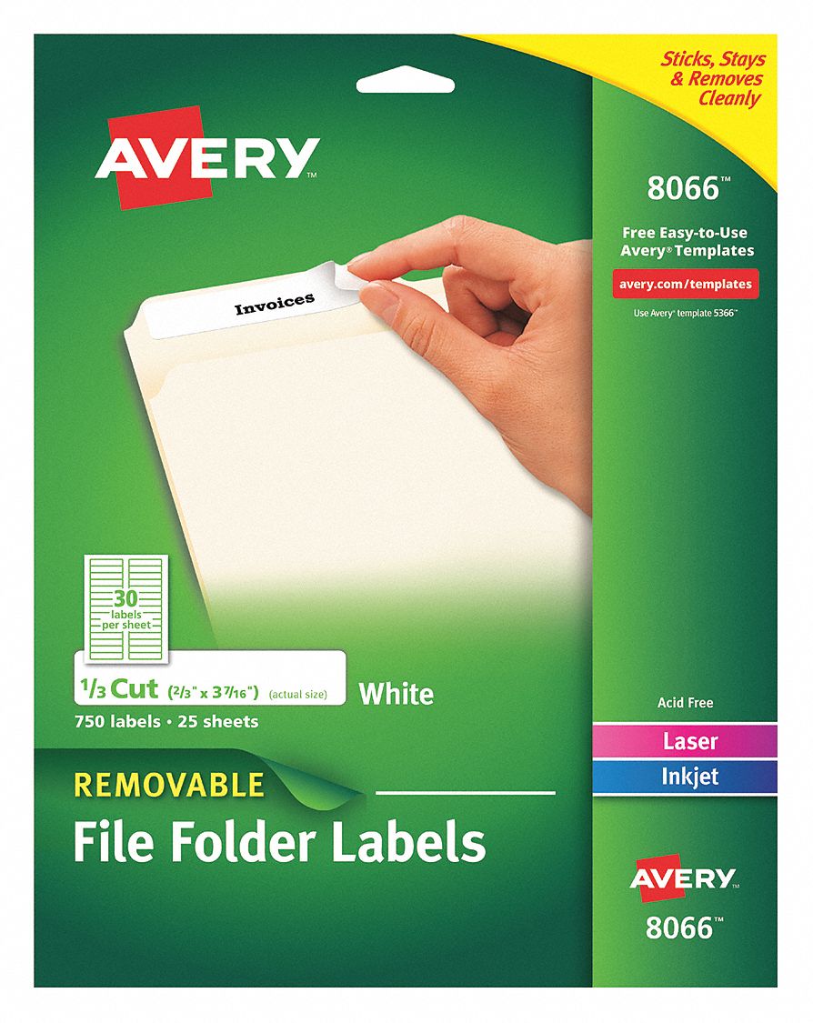 Removable File Folder Labels,White,PK750 - Grainger