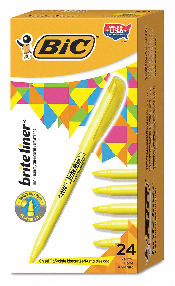 BIC, 24, PK, Brite Liner(R) Highlighter - 50MX43|BL241-YW - Grainger