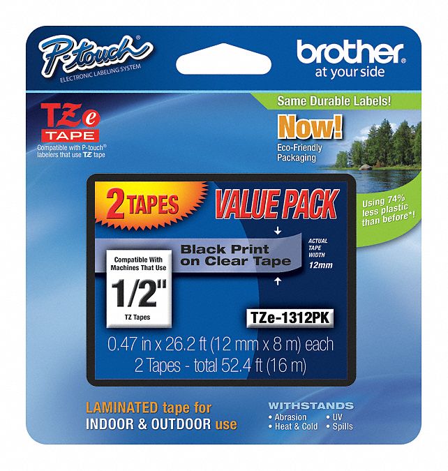 Black On Clr Label Tape,0.47"X26.2ft,PK2 - Grainger