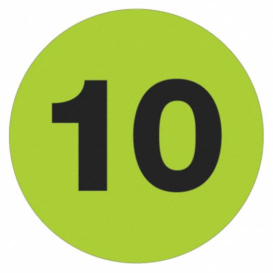 Black, 10, Labels,Number 10,2" Circle - 51CH07|DL6778 - Grainger