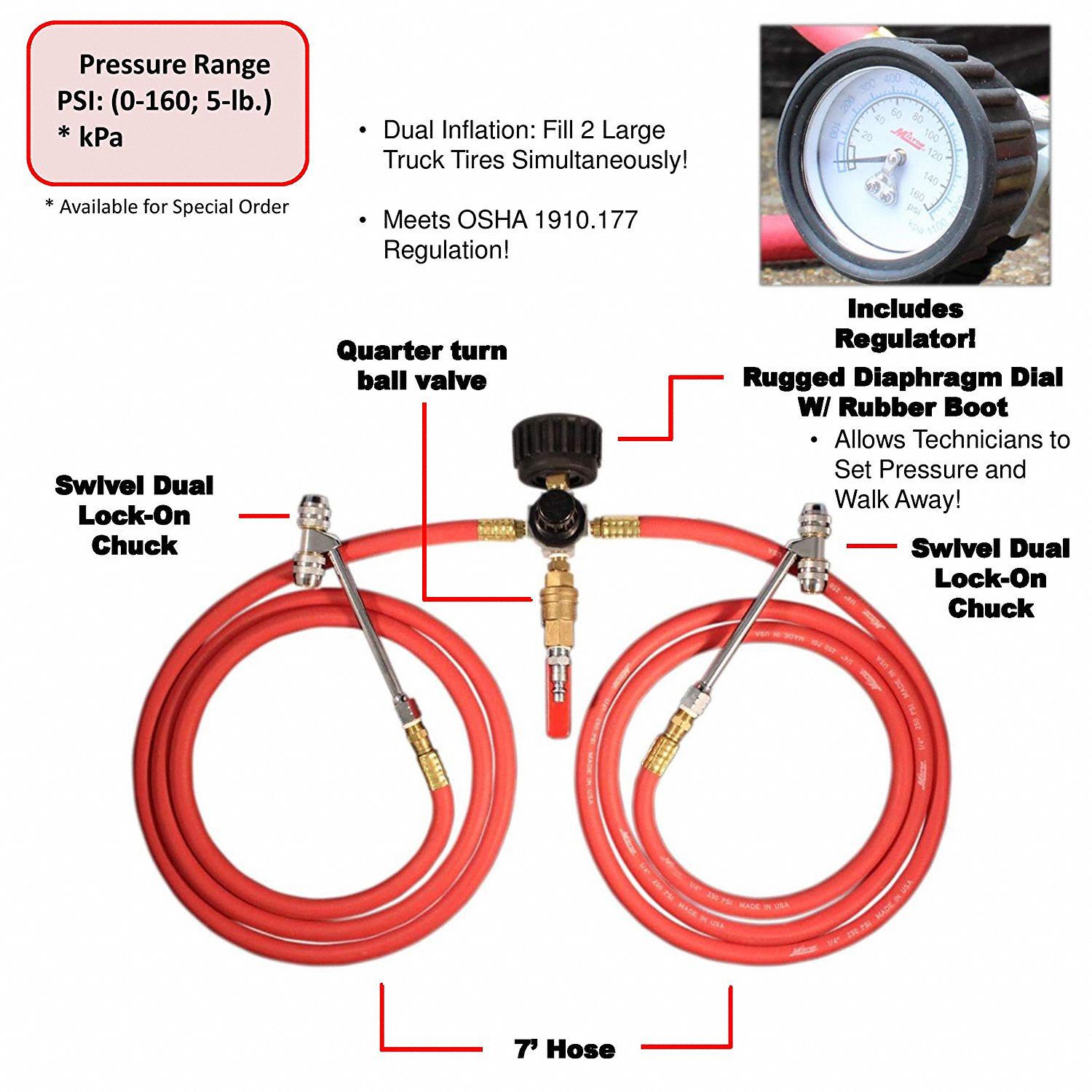 MILTON Dual Truck Tire Inflator Gauge & Regul. - 51EP22|551 - Grainger