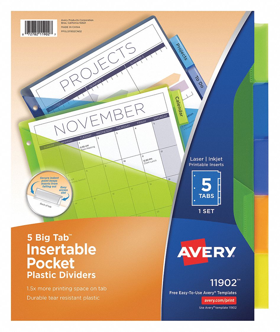 AVERY, Blank, 5 Tabs, Index Tabs - 51LC89|11902 - Grainger