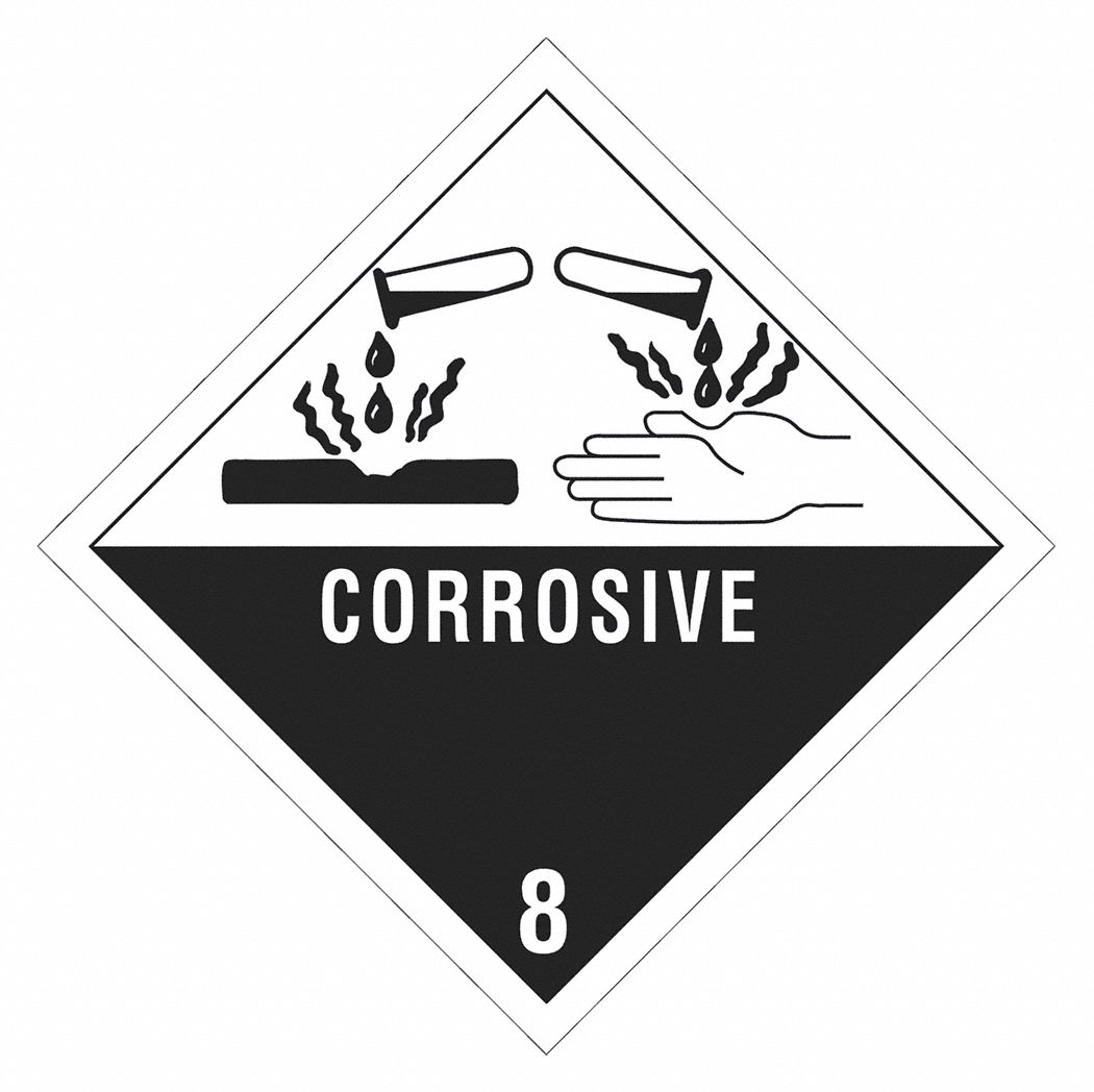 Corrosive - 8, 4 in x 4 in, Corrosive Label - 51MR75|DL5240 - Grainger