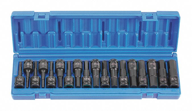 GREY PNEUMATIC, Combo Hex Driver Set,1/2"D,18pcs. - 51NJ54|1598HC ...