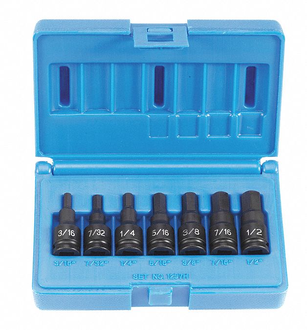 GREY PNEUMATIC, Hex Driver Set,3/8"D,7pcs. - 51NM23|1297H - Grainger