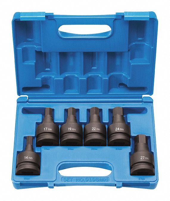 GREY PNEUMATIC, Hex Set,1"D,6pcs. - 51NM25|9196MH - Grainger