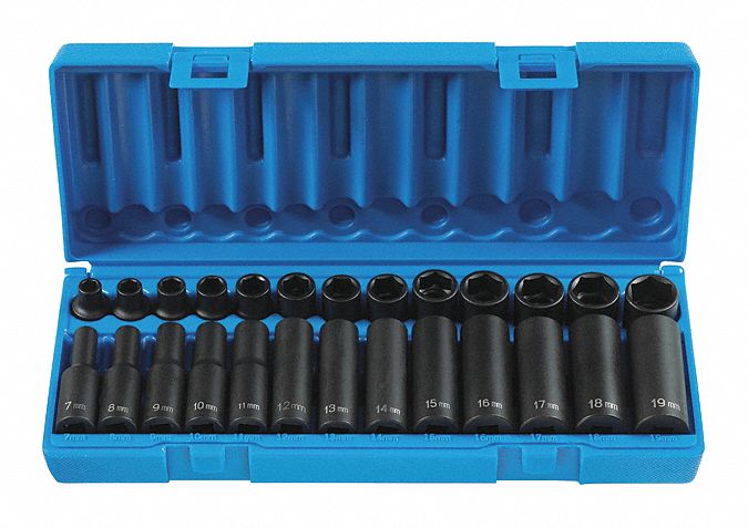 GREY PNEUMATIC, Master Socket Set,3/8"D,26pcs. - 51NM66|1226M - Grainger