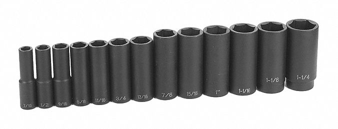 GREY PNEUMATIC, Socket Set,1/2"D,D,13pcs. - 51PK13|1312D - Grainger
