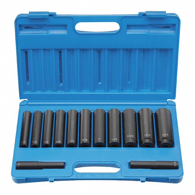 GREY PNEUMATIC, Socket Set,1/2"D,Ext D SEA,13pcs. - 51PK14|1313XD ...