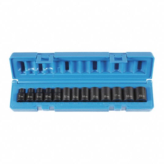 GREY PNEUMATIC, Socket Set,3/8"D,Standard,13 pcs. - 51PK36|1213M - Grainger
