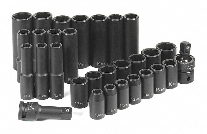 GREY PNEUMATIC, Socket Set,1/2"D,30pcs. - 51PK59|1430MRD - Grainger