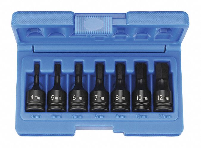 GREY PNEUMATIC, Socket Set,Hex Metric,3/8"D,7pcs. - 51PK60|1297MH ...