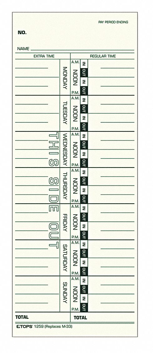 TOPS, Manila, 3 3/4 in Ht, Time Card - 51UL94|1259 - Grainger