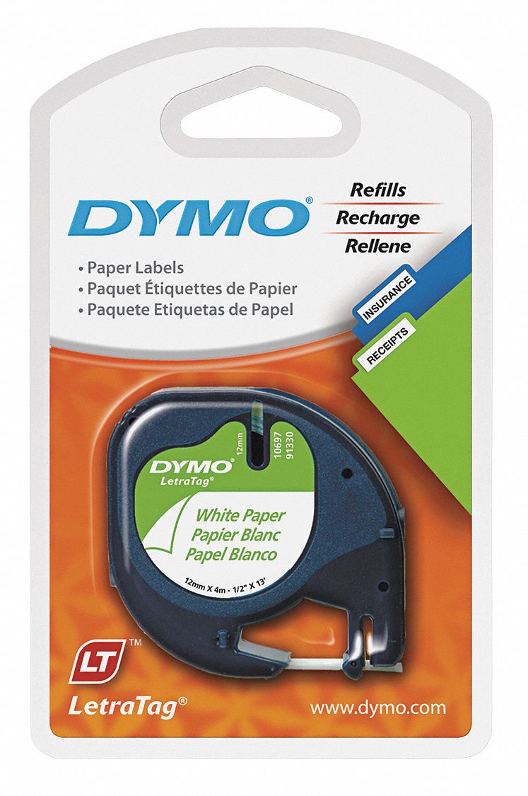 Paper Label Tape,0.5"x13 ft.,White,PK2, PK 2 - Grainger