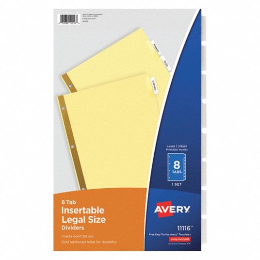 AVERY, 8 Tabs, Clear, Index Tabs - 51VU47|11116 - Grainger