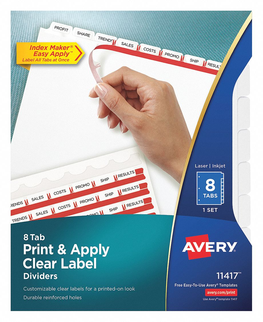 AVERY, Blank, 8 Tabs, Index Tabs - 51VU93|11417 - Grainger