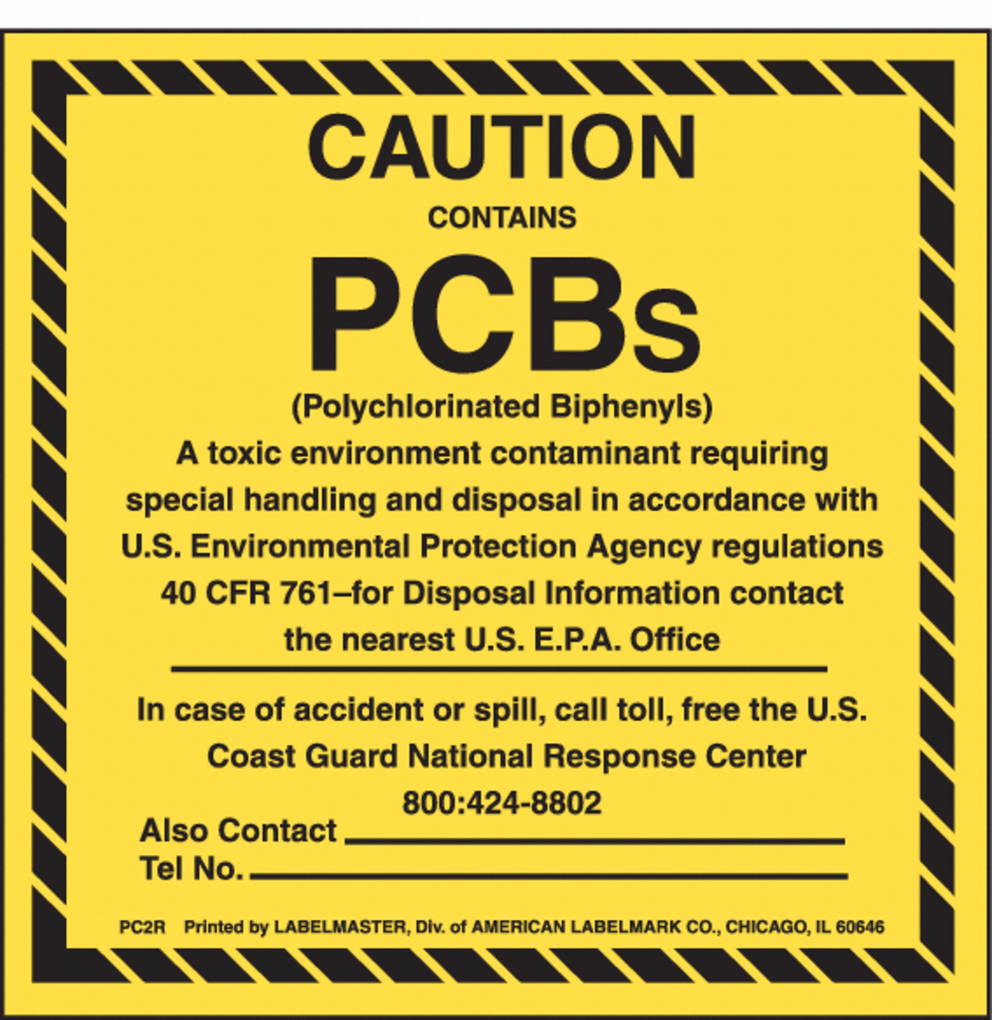 Yellow, 6 in Ht, Caution Contains PCBs Label,6"x6",PK50 - 51ZU97|PC6R ...