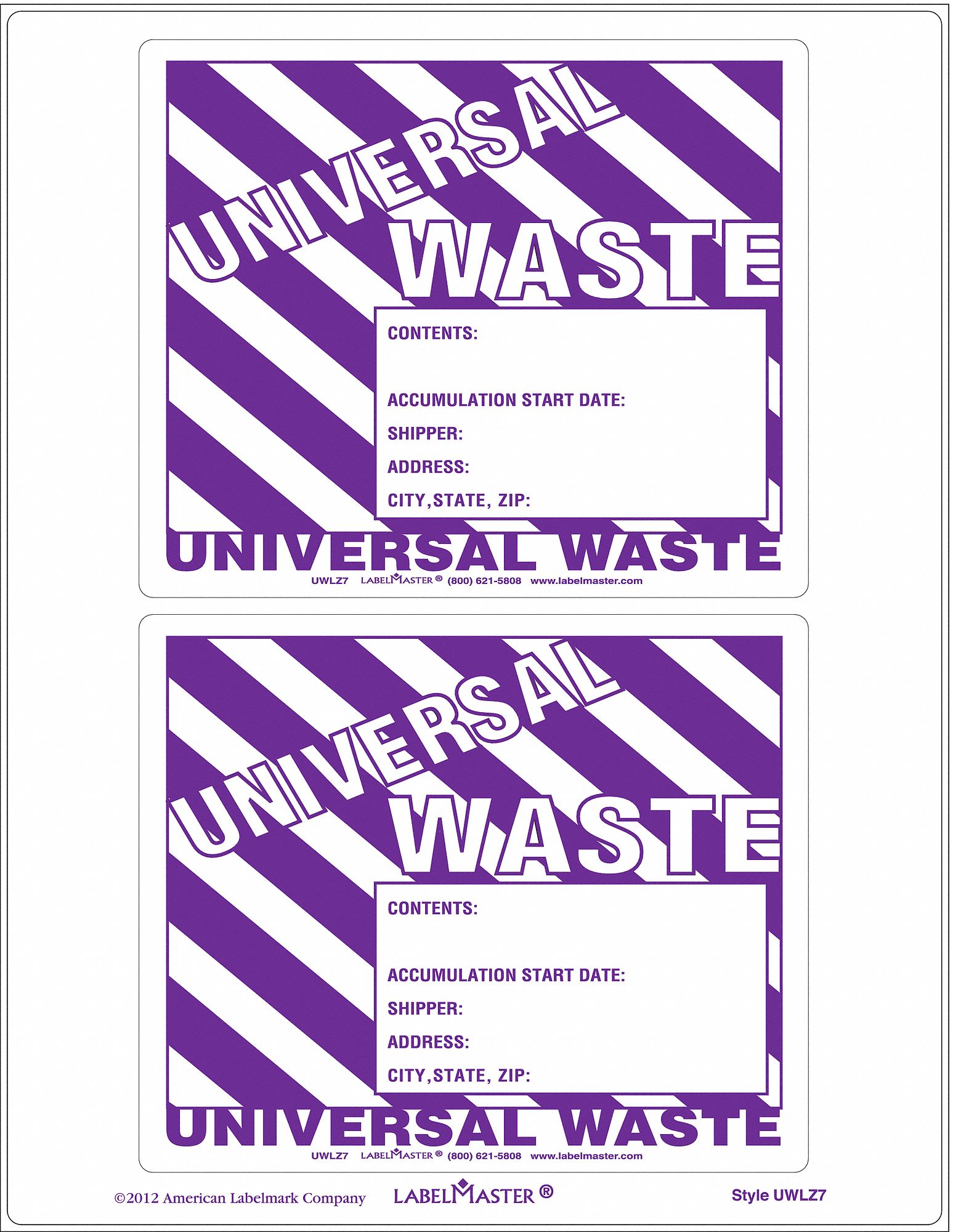 LABELMASTER, Universal Waste Label, 6 in x 5 in, Universal Waste Labels ...