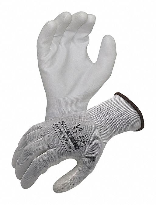 PU Coated Gloves,White/White,M,PR - Grainger