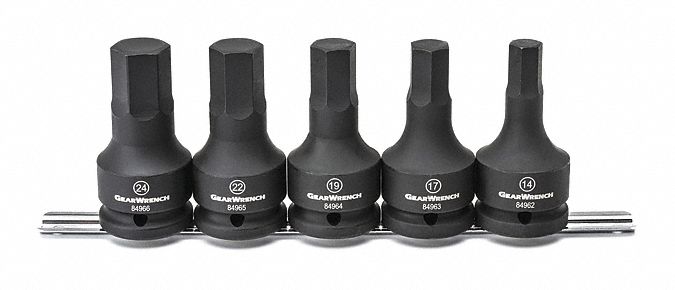 GEARWRENCH, Hex Bit Impact Socket Set,5 pcs.,3/4" Drive,Metric - 527D35 ...