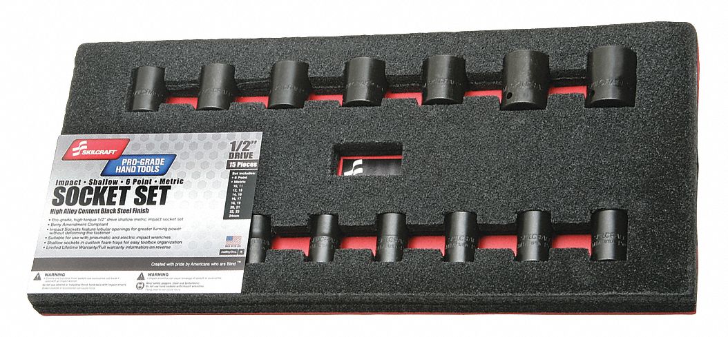 ABILITY ONE, 1/2 in Drive Size, 15 Pieces, Impact Socket Set - 52CE89 ...