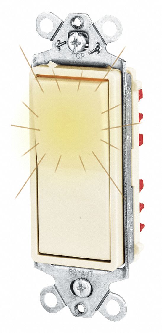 Rocker Switch, Single Pole, Illuminated Wall Switch - 52HE88|9901GLI ...