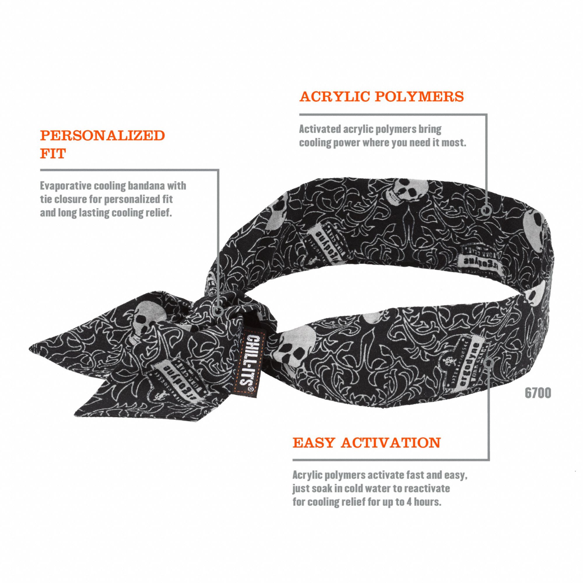 CHILL-ITS BY ERGODYNE Evaporative Cooling Bandana, Acrylic Polymer ...