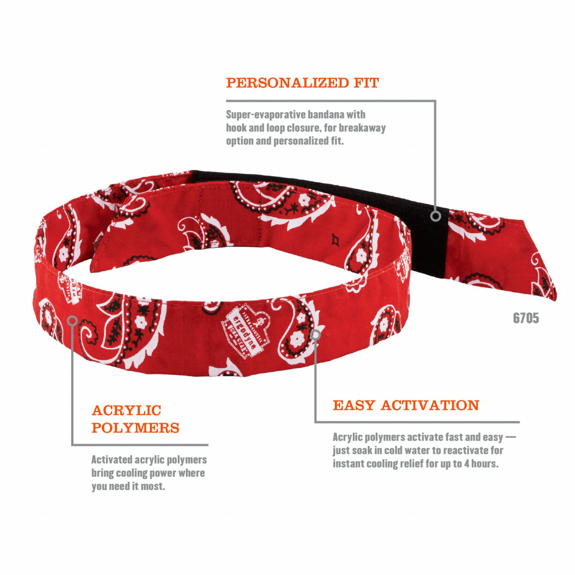 CHILL-ITS BY ERGODYNE Evaporative Cooling Bandana: Red, Universal, Head ...