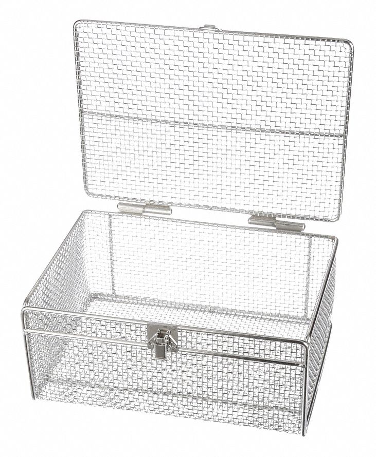 MARLIN STEEL WIRE PRODUCTS Mesh Basket w/Lid, Stainless Steel, 14 ...