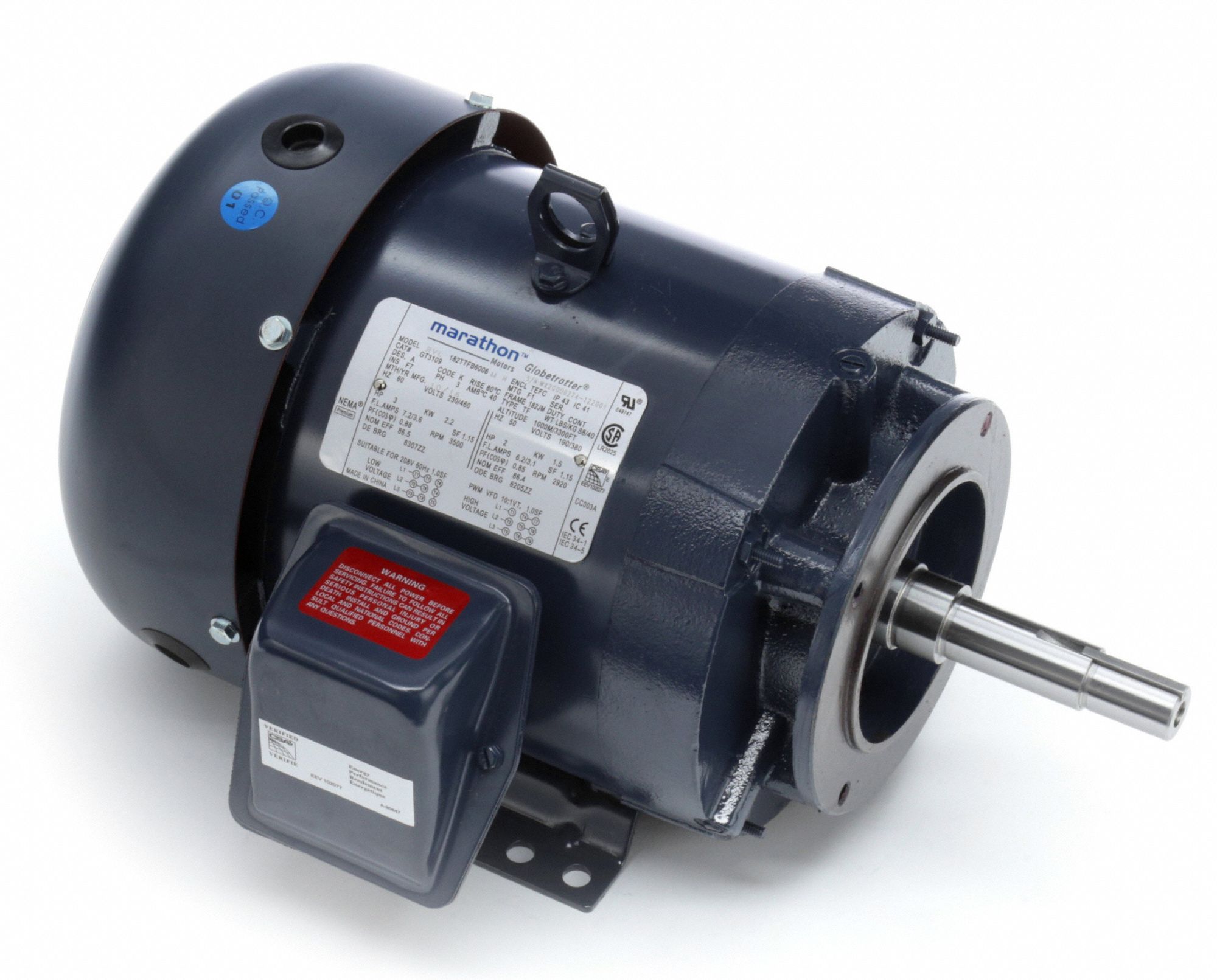 MARATHON MOTORS Close-Coupled Pump Motor: Totally Enclosed Fan-Cooled, Face/Base Mounting, 3 HP ...