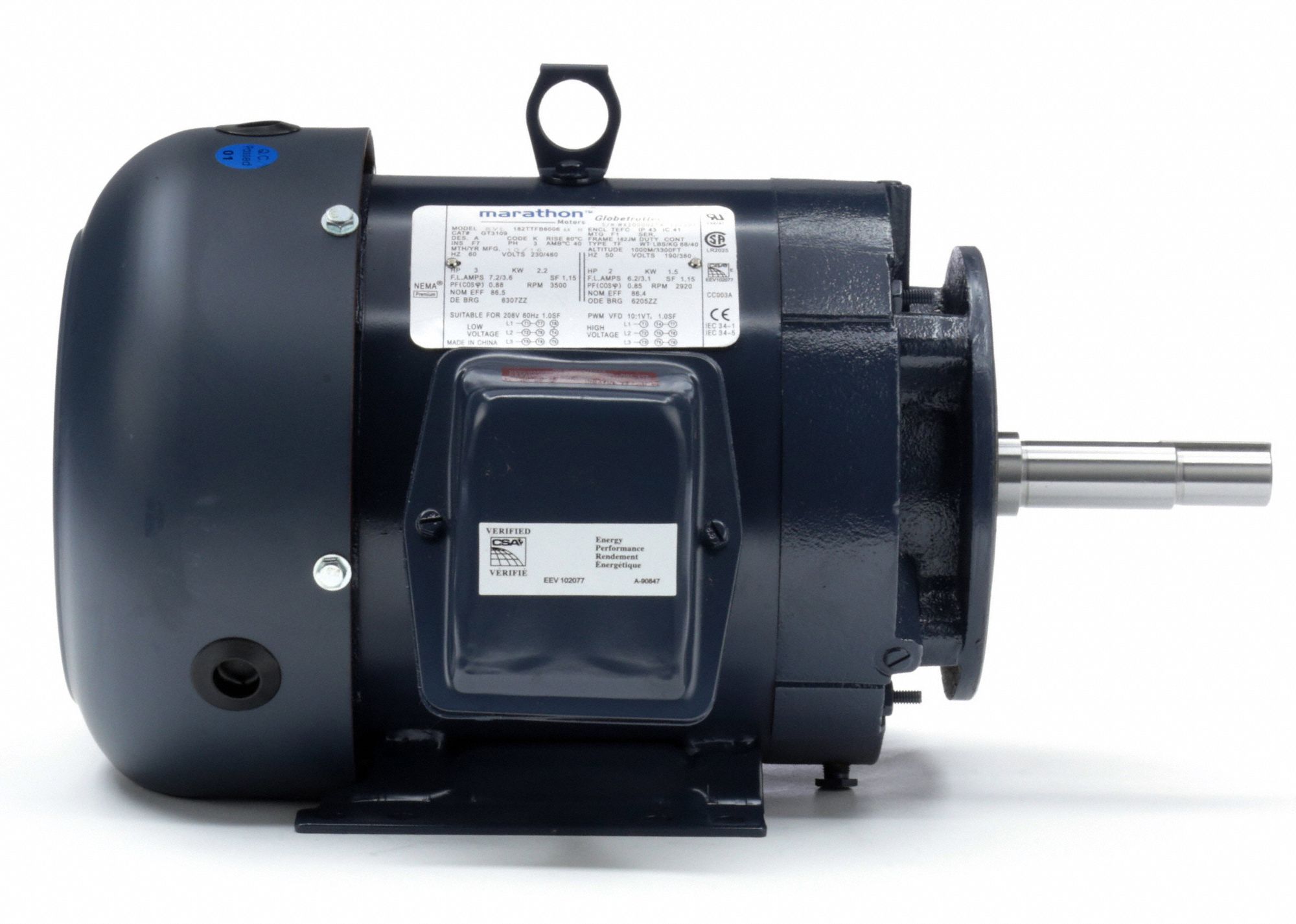 MARATHON MOTORS Close-Coupled Pump Motor: Totally Enclosed Fan-Cooled, Face/Base Mounting, 3 HP ...