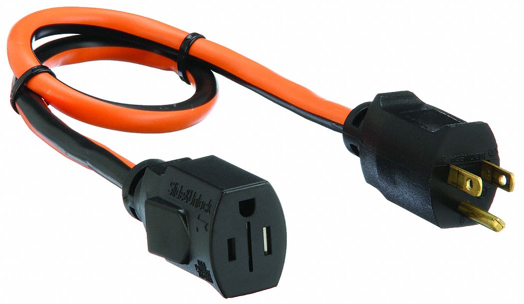 2 ft Cord Lg, 14 AWG Wire Size, Locking Extension Cord - 52NY10|52NY10 ...