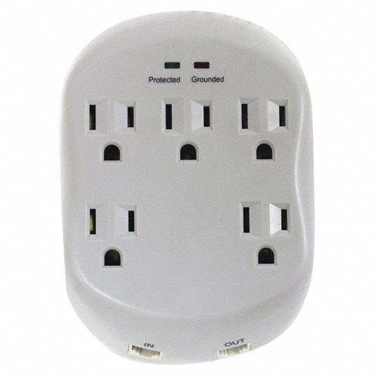 POWER FIRST Surge Protector Plug Adapter: 5-15R, 5-15P, Light Gray ...