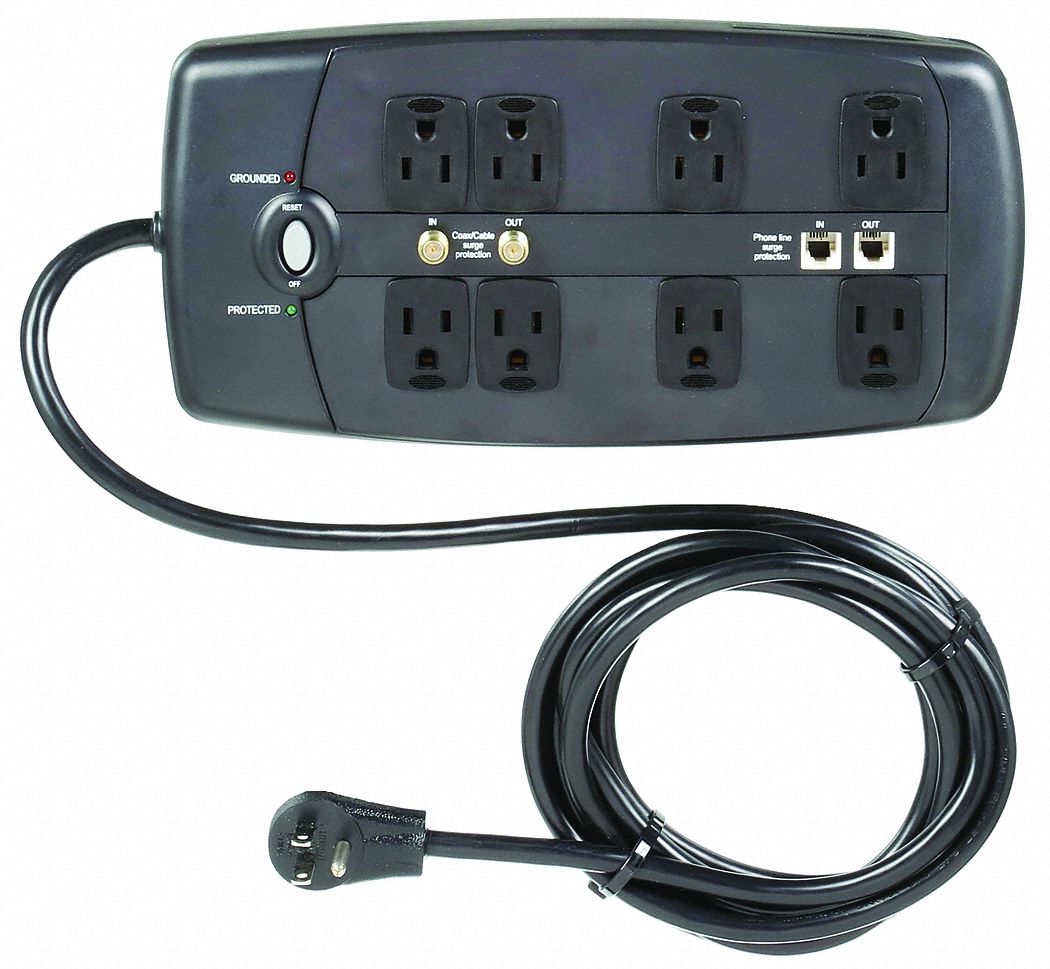 8 Outlets, NEMA 5-15R, Surge Protector Outlet Strip - 52NY65|52NY65 ...