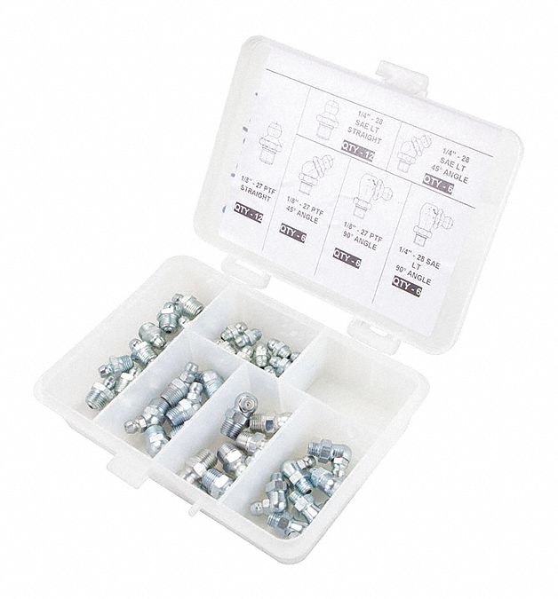 Std Fitting, 1/4"-28/1/8"-27 Thread Size, Grease Fitting Kit - 52NZ89 ...