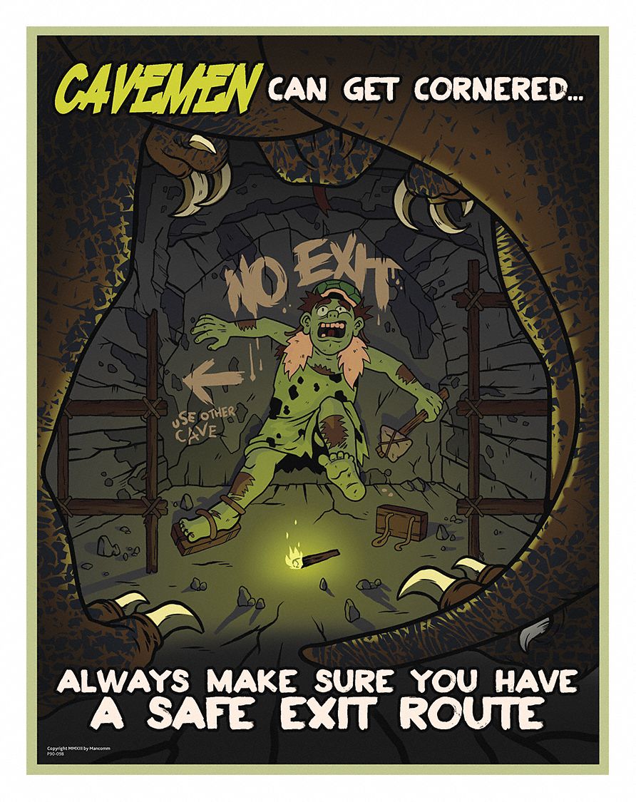 Caveman Safety Posters, 12 in x 16 in Nominal Sign Size, Safety Poster ...