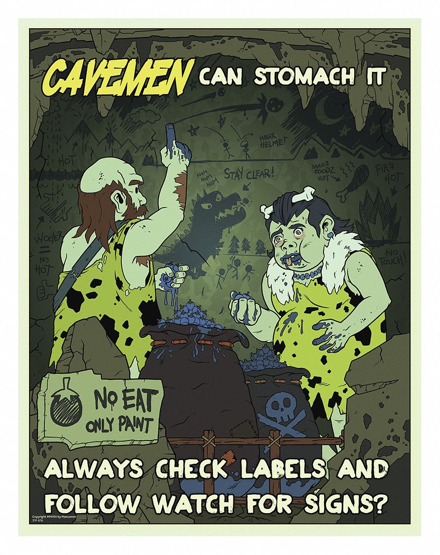 12 in x 16 in Nominal Sign Size, Caveman Safety Posters, Safety Poster ...