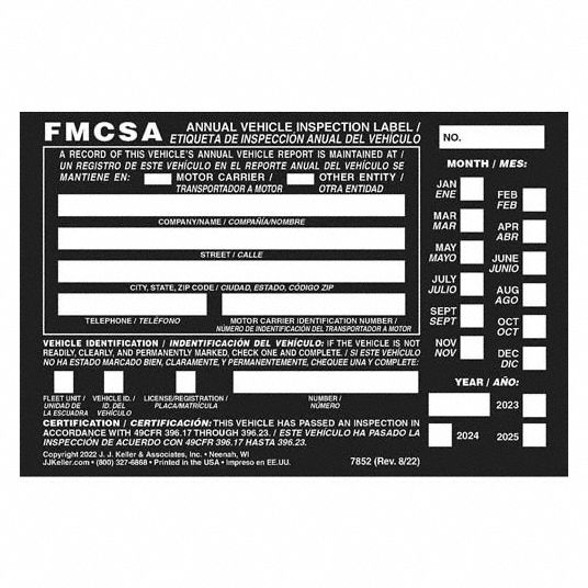 JJ KELLER, Carbonless, Annual Vehicle Inspection Label, Vehicle ...