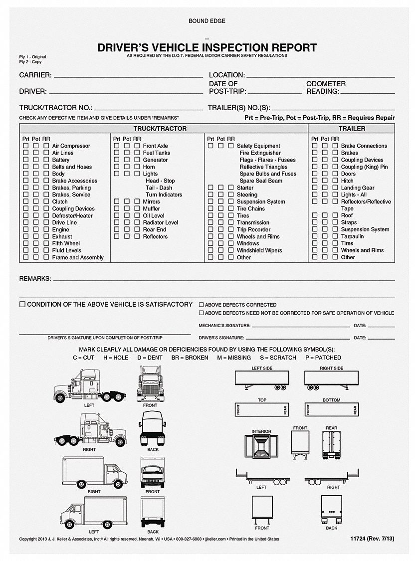 JJ KELLER DETAILED VEHICLE INSPECTION REPORT - Vehicle Inspection Forms ...