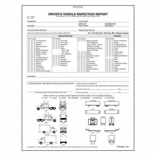 JJ KELLER, Carbonless, Driver Vehicle Inspection Report, Detailed ...