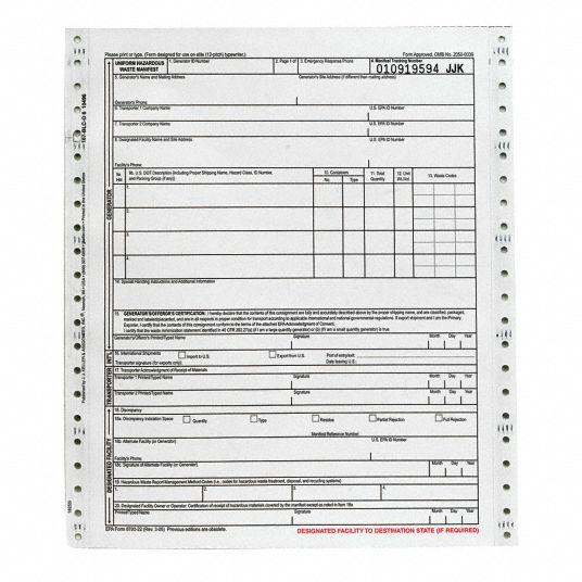 JJ KELLER, Carbonless, 11 in Overall Ht, Uniform Hazardous Waste ...