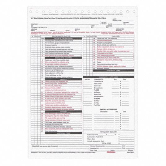 JJ KELLER CA Truck/Trailer Inspection Report, PK10 - 52VP86|2517 - Grainger